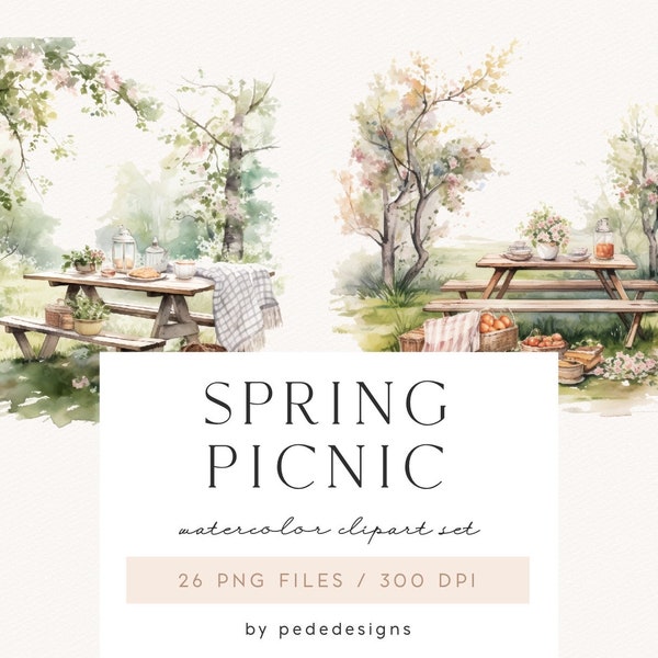 Watercolor Picnic Clipart - Etsy