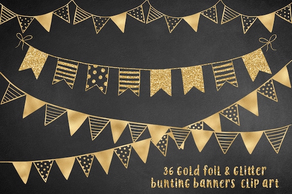 Gold Foil & Glitter Bunting Banners Clipart Bunting Clipart - Etsy