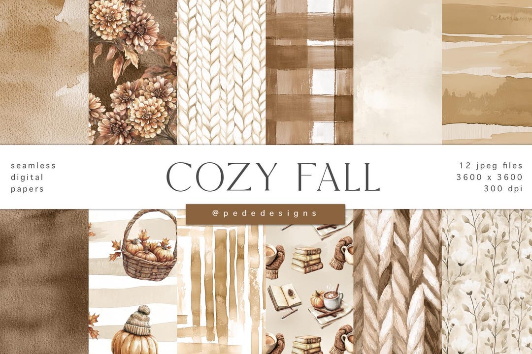 Cozy Fall Digital Papers Set, Autumn Digital Paper Pack, Repeating ...