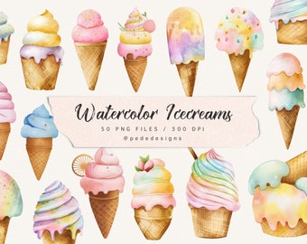 Watercolor Ice Cream Clip Art, Summer Clipart, Dessert Cute ...