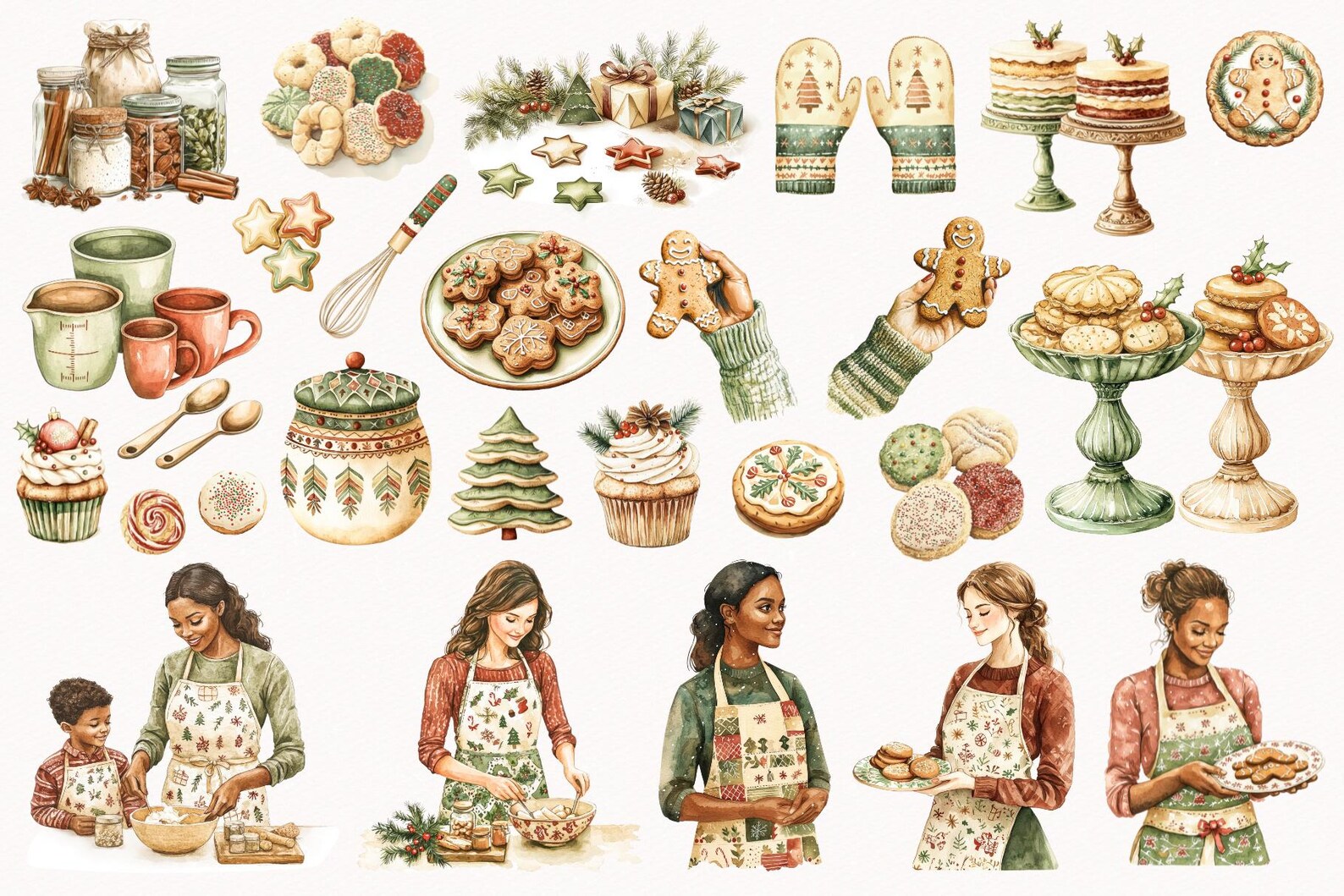 Watercolor Holiday Baking Clipart Bundle (PNG Digital Download) - Etsy