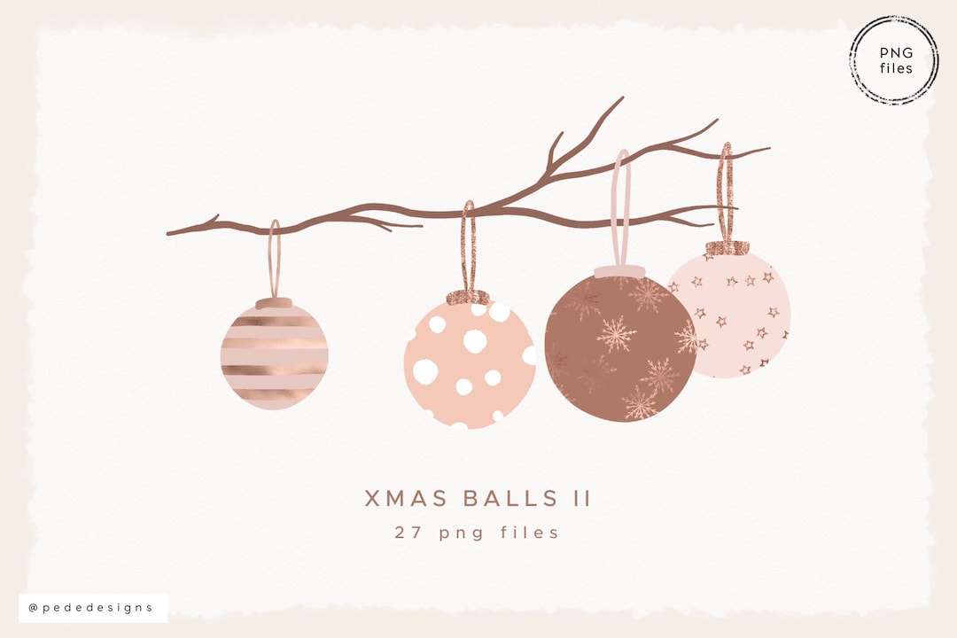 Christmas Baubles Clip Art, Winter Clipart, Rose Gold Glitter ...