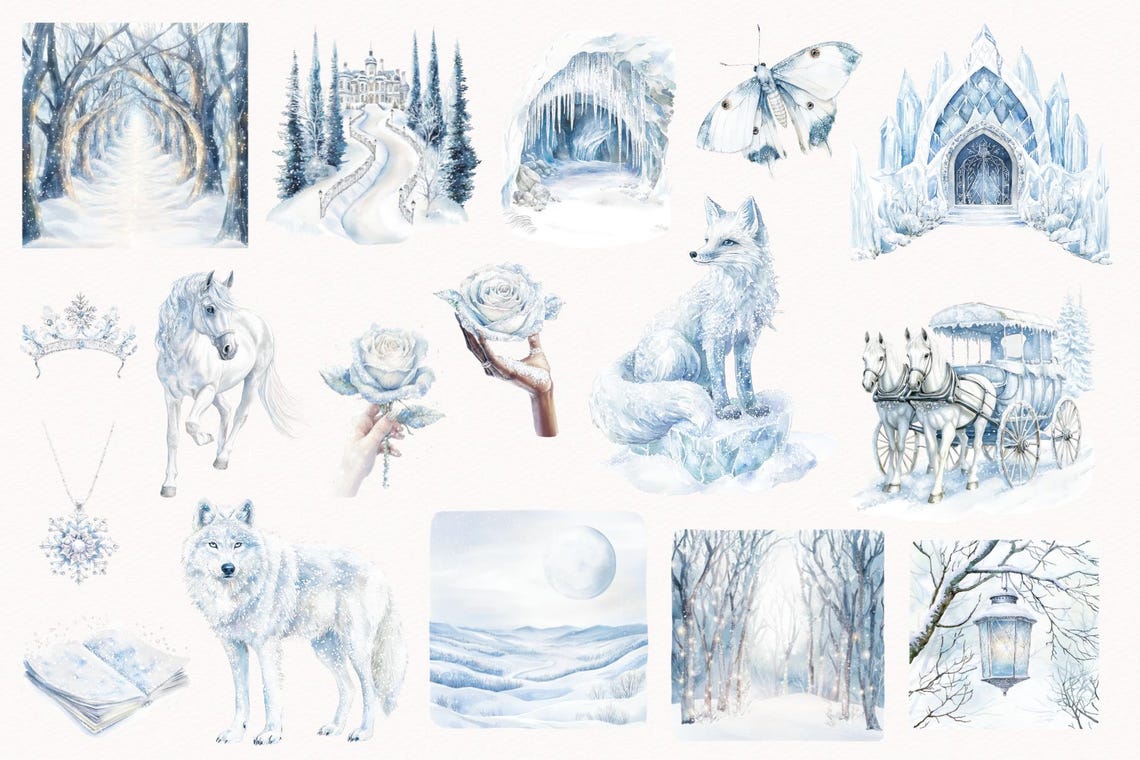Miss Winter Watercolor Clipart Bundle: Fantasy PNG Images (digital ...