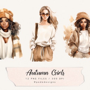 Autumn Girls, Watercolor Fashion Clipart, Fall Png Graphics, Fashion ...