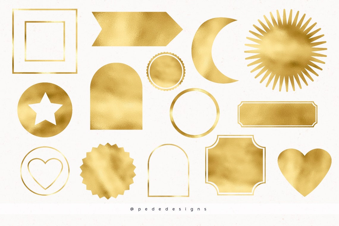 Gold Design Elements Golden Shapes Png Gold Foil Gold | Etsy