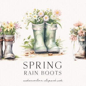 Spring Rain Boots, Watercolor Png Clipart, Spring Illustration, Garden ...