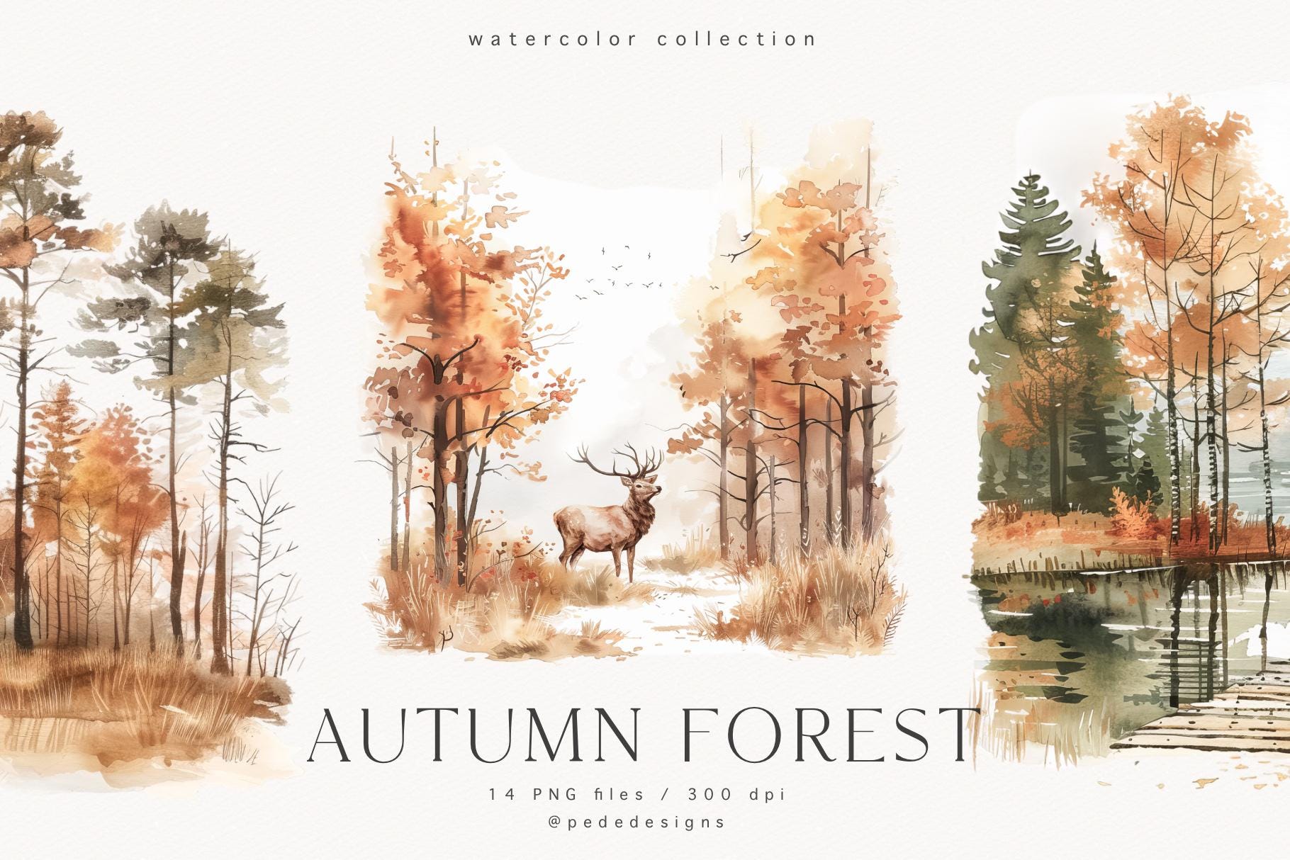 Autumn Forest Clip Art Set, Watercolor Landscape, Watercolor Fall ...