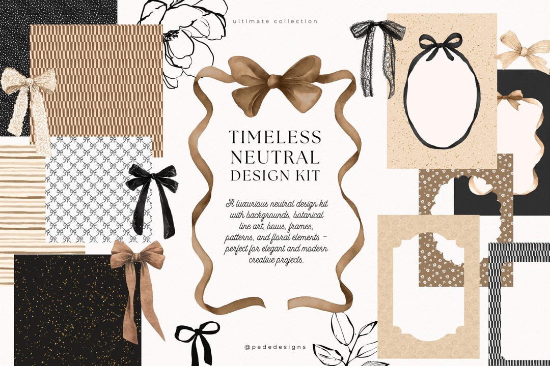 Timeless Neutral Design Kit – Elegant Bows, Backgrounds, Frames ...