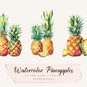 Watercolor Pineapples Clip Art, Tropical Clipart, Pineapple ...
