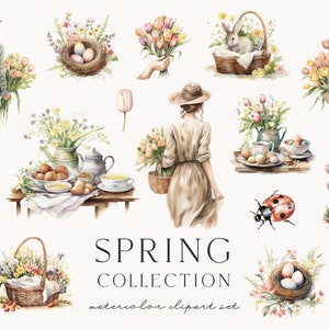 Spring Collection, Watercolor Spring Clipart, Easter Graphics, Spring ...