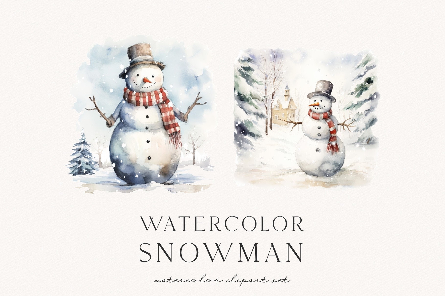 Watercolor Snowman, Watercolor Winter Scene, Winter Clipart, Christmas ...