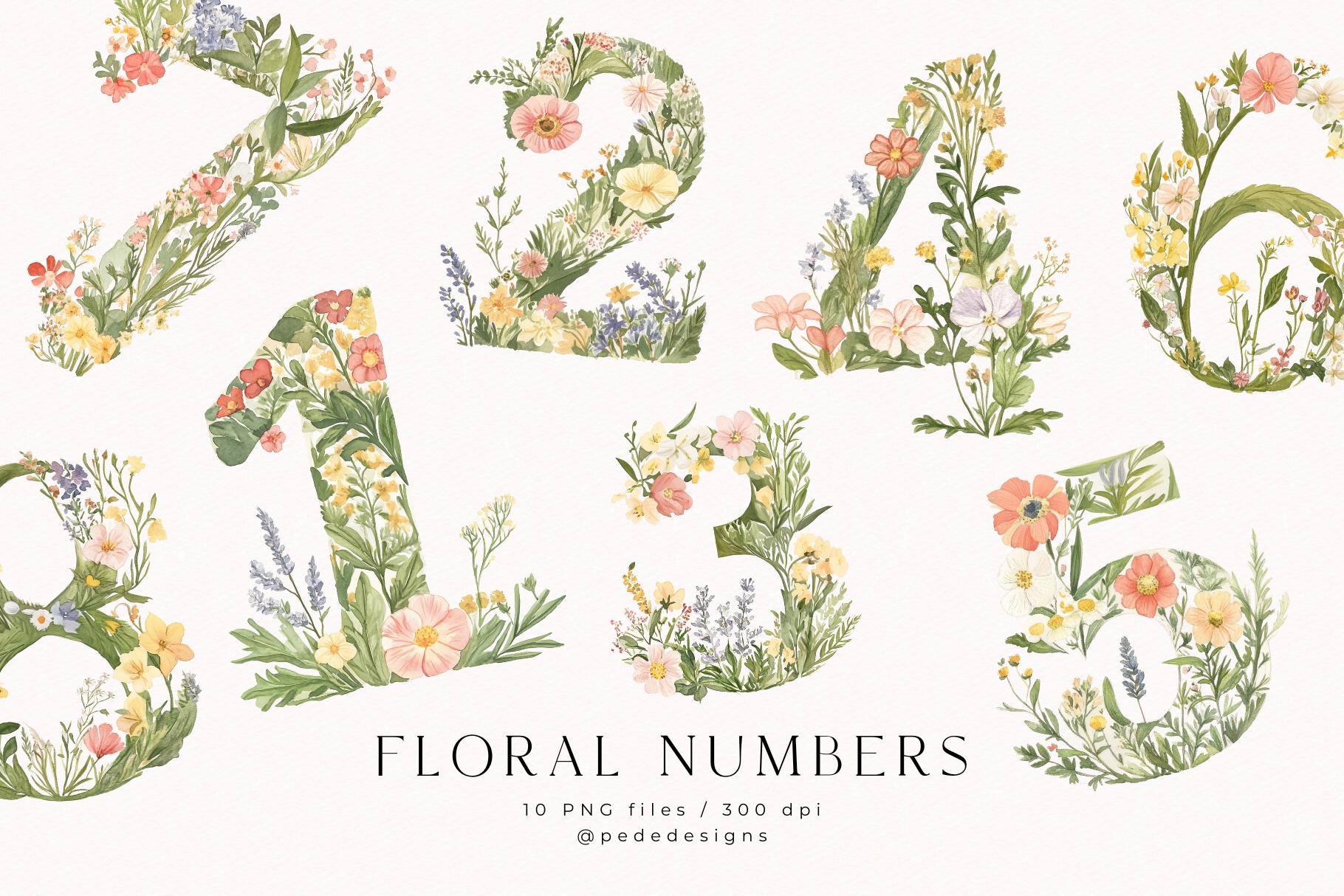 Floral Numbers Clipart Set, Spring Clipart, Party, Celebration ...