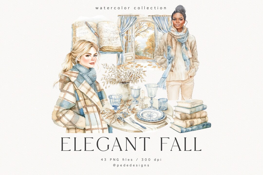 Elegant Fall Clip Art Set, Watercolor Cozy Autumn Clipart, Fall ...