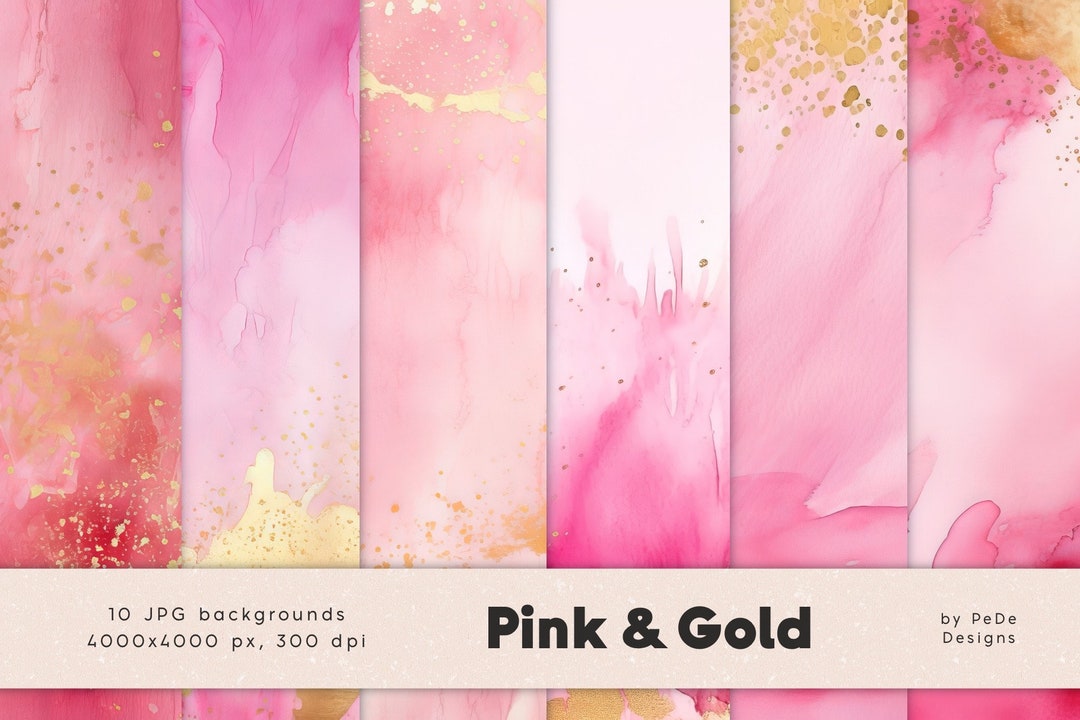 Pink & Gold Backgrounds, Watercolor Hand Painted Texture, Feminine ...