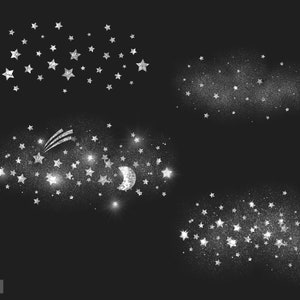 Silver Magical Stars, Star Png, Glitter Clip Art, Mystical Moon ...