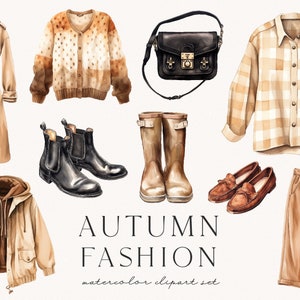 Fashion Clipart, Watercolor Autumn Clipart, Fall Clothes Graphics ...