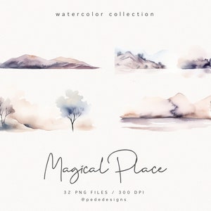 Magical Place, Watercolor Abstract Scenery, Purple & Pink, Foggy Scene ...