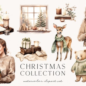 Christmas Collection Clipart, Watercolor Cozy Winter, Xmas Clipart ...