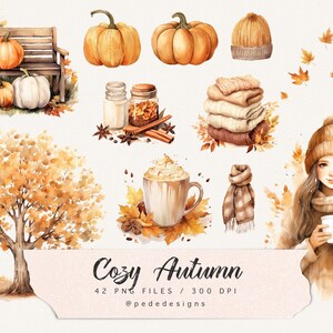 Cozy Autumn, Watercolor Autumn Clipart, Fall Png Graphics, Falling ...