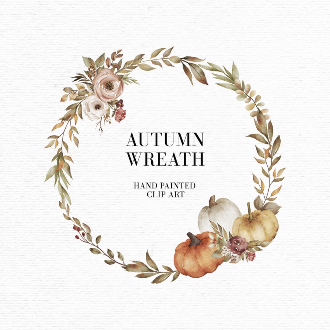 Watercolor Autumn Wreath Clip Art Autumn Cliparts Fall - Etsy