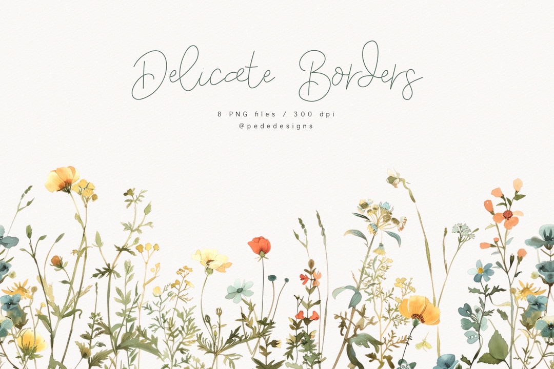 Delicate Borders, Watercolor Wild Flowers Clipart, Watercolor Floral ...