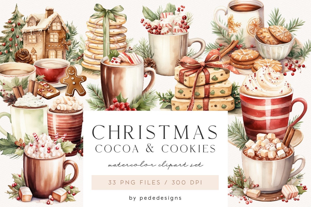 Christmas Clipart, Watercolor Christmas Cocoa & Cookies, Xmas Clip Art ...