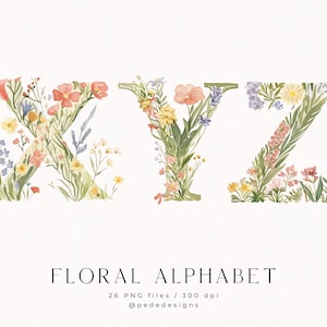 Floral Alphabet Clipart Set, Spring Flowers Clipart, Party, Celebration ...