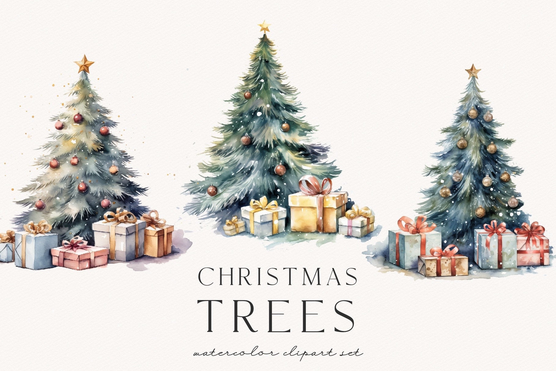 Watercolor Christmas Trees Clipart Set, Winter Holidays Instant ...