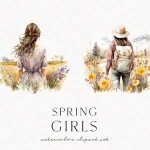 Spring Girls Clipart, Watercolor Girl Graphics, Watercolor Romantic ...