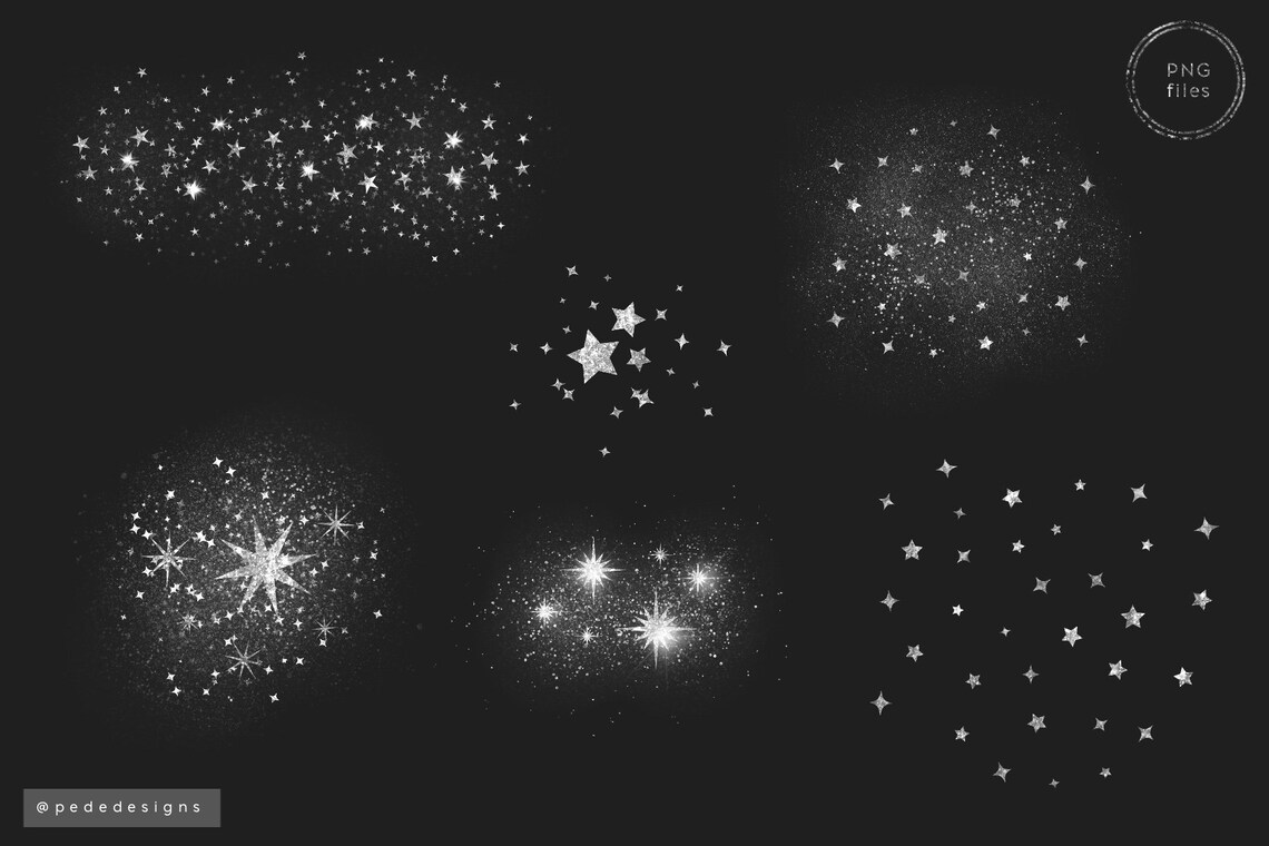 Silver Magical Stars, Star Png, Glitter Clip Art, Mystical Moon ...