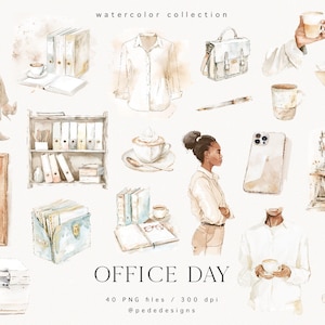 Office Day Clipart Set, Watercolor Collection, Watercolor Business ...