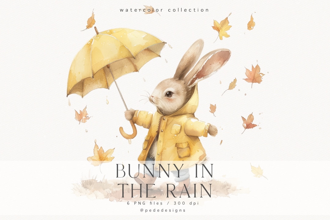 Bunny in the Rain Clip Art Set, Watercolor Clipart, Watercolor Baby ...