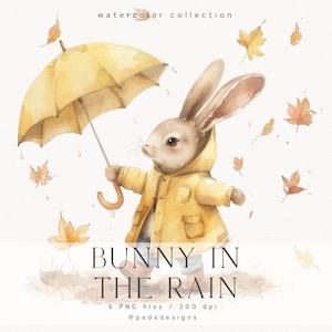 Bunny in the Rain Clip Art Set, Watercolor Clipart, Watercolor Baby ...