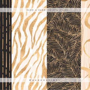 Gold Digital Paper Pack, Tropical Digital Paper, Gold Foil Patterns ...