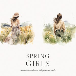 Spring Girls Clipart, Watercolor Girl Graphics, Watercolor Spring ...