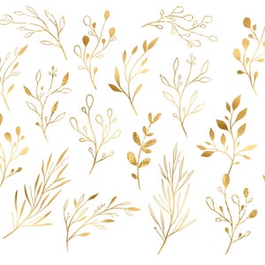 Gold Branches, Gold Foil Clip Art, Glitter Leaves, Golden Leaves ...