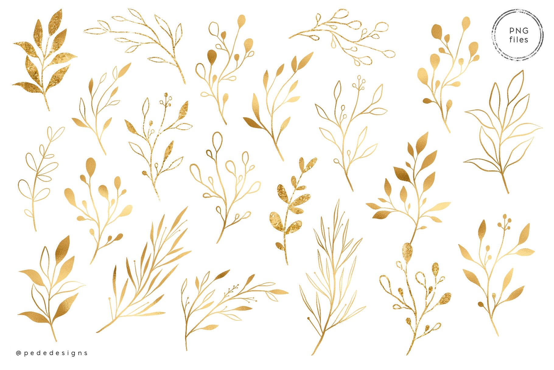Gold Branches, Gold Foil Clip Art, Glitter Leaves, Golden Leaves ...