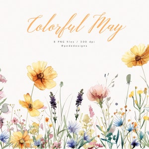 Colorful May, Spring Flowers, Watercolor Wild Floral Clipart ...