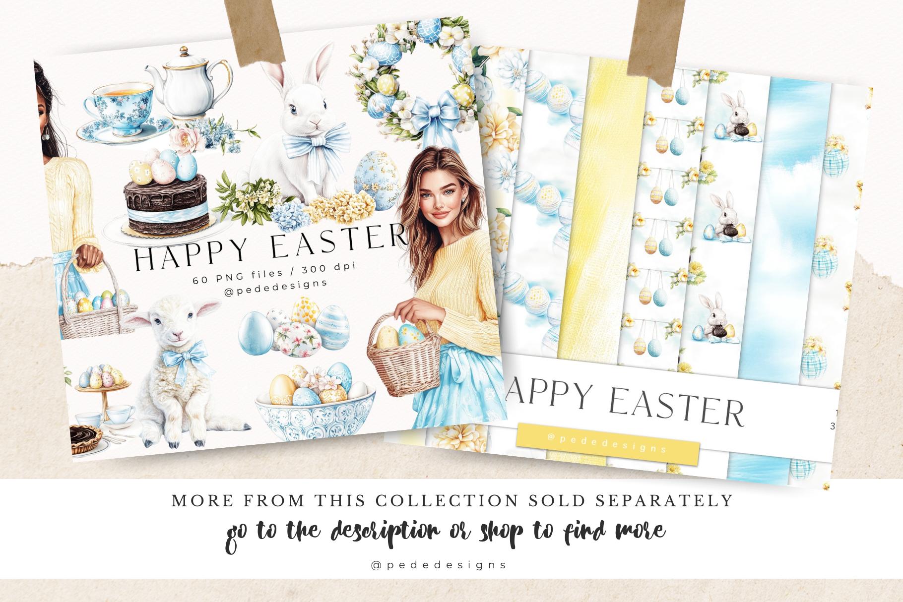 Happy Easter Clip Art Set, Watercolor Seasonal Graphics, Girl Clipart ...