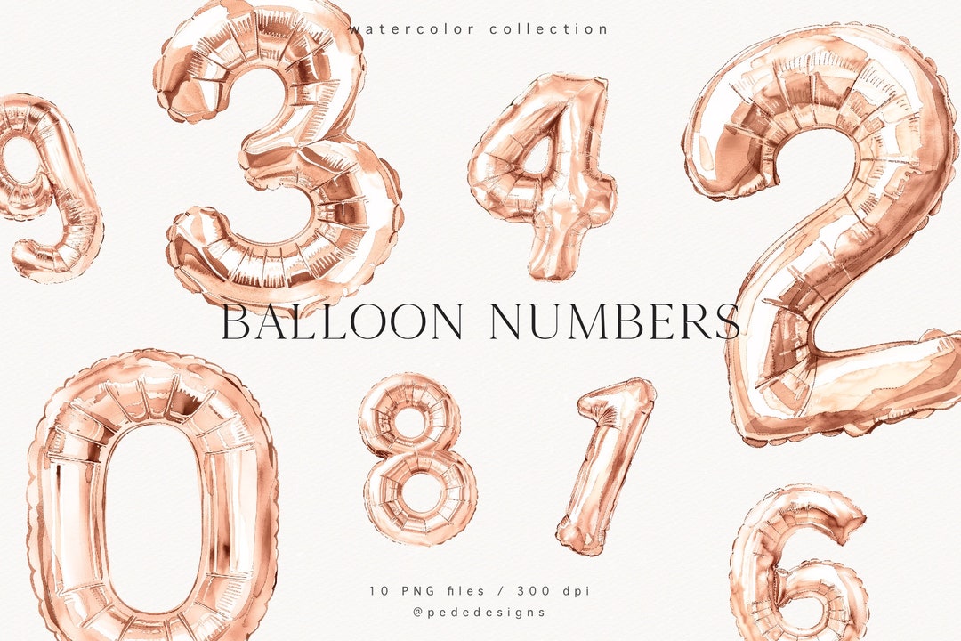 Rose Gold Balloon Numbers, Foil Balloon Clipart, Party, Celebration ...