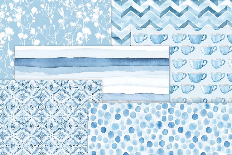 Pastel Blue Planner Digital Paper Pack, Planner Girl, Floral Digital ...