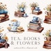 Tea, Books & Flowers, Watercolor Books Clipart, Floral Clipart, Reading ...