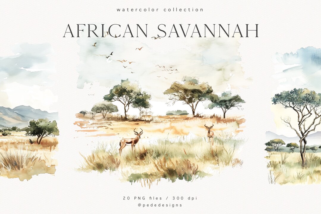 African Savannah Illustration, Watercolor View Clipart, Travel Graphics ...
