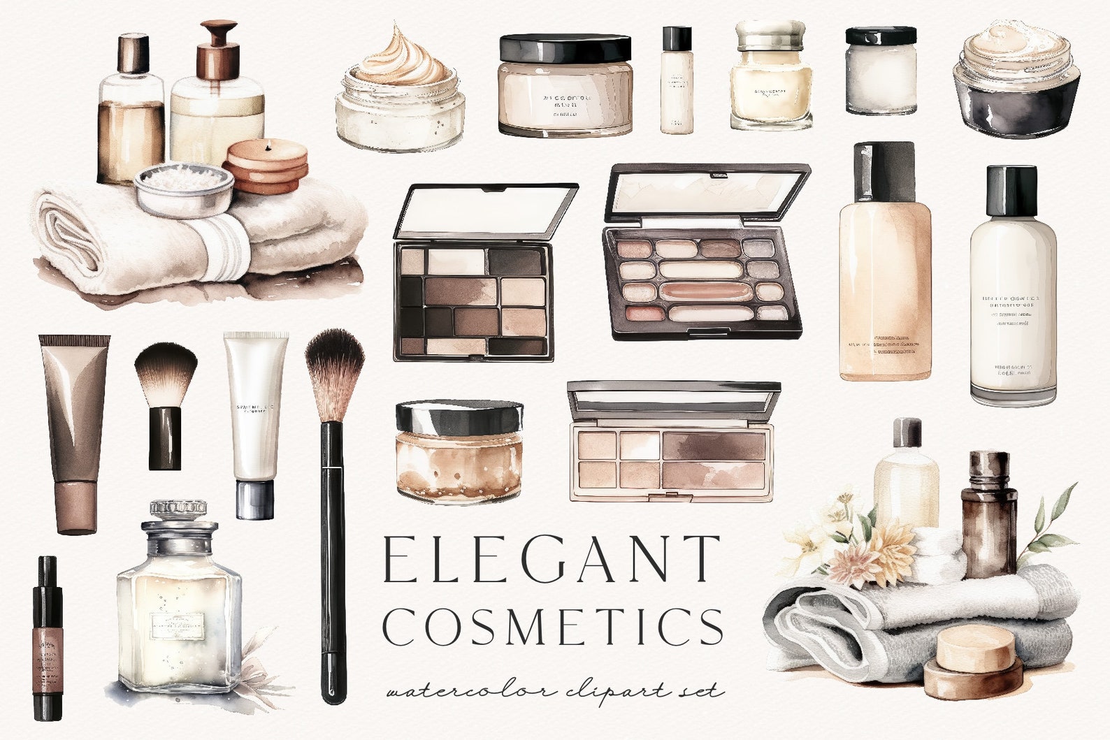 Elegant Cosmetics Clipart, Watercolor Self Care Clipart, Spa Day ...