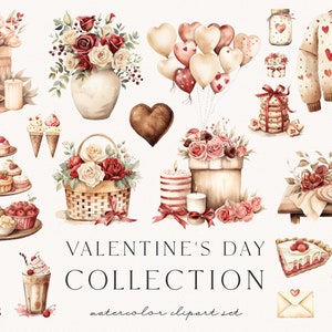 Watercolor Valentine's Day Clipart, Watercolor Romantic Clipart, Red ...