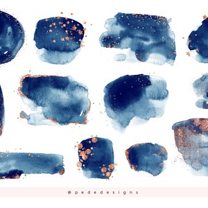 Watercolor Strokes Clipart, Rose Gold Glitter, Navy Blue Watercolor ...