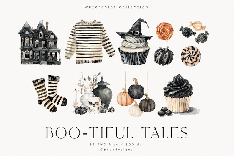 Boo-tiful Tales Clip Art Set, Watercolor Halloween Clipart, Scary ...