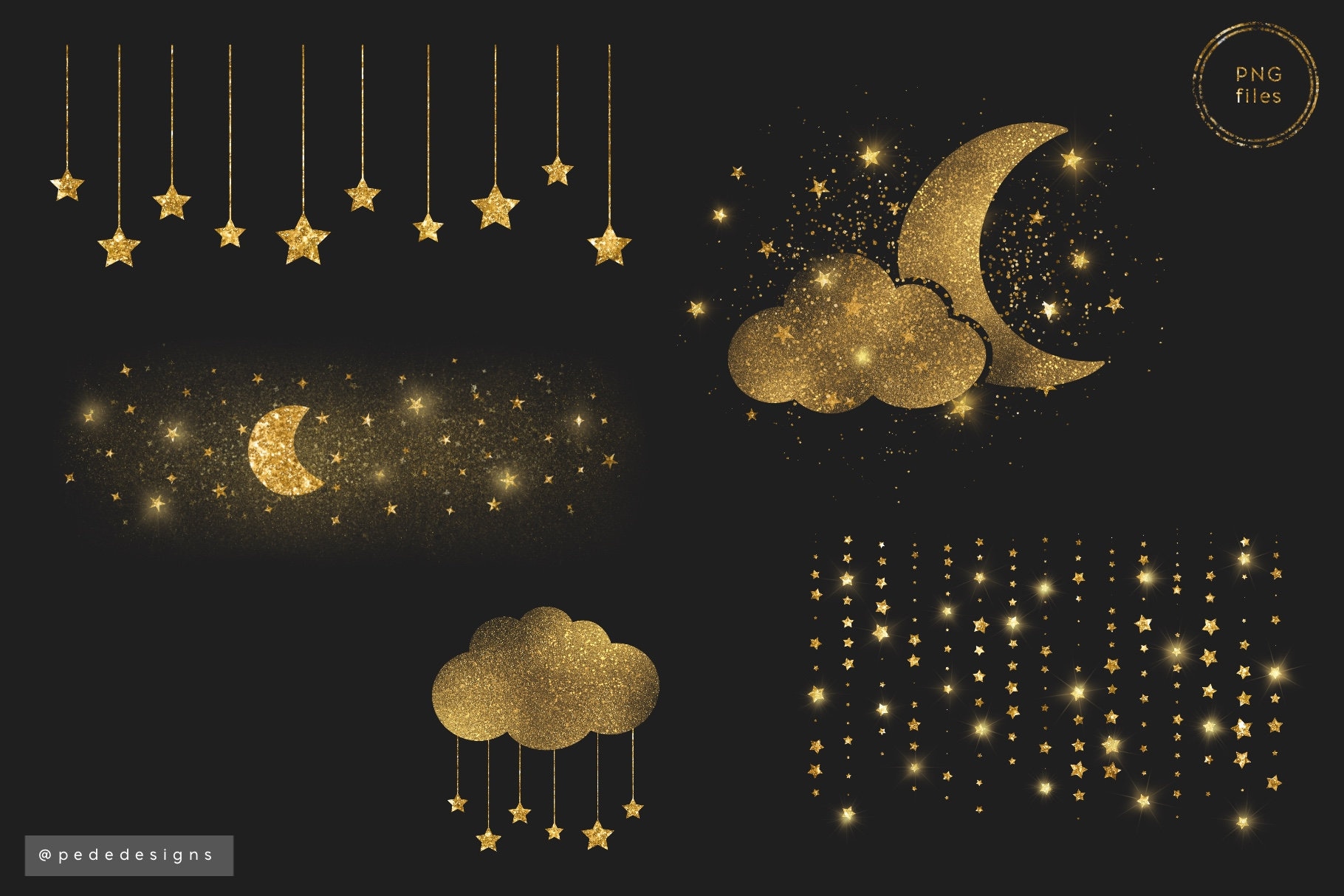 Gold Magical Stars Star Png Glitter Clip Art Mystical Moon - Etsy