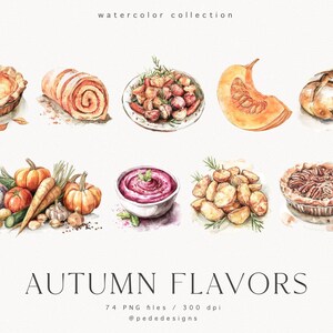 Autumn Flavors Clip Art Bundle, Cozy Watercolor Clipart, Menu Clipart ...