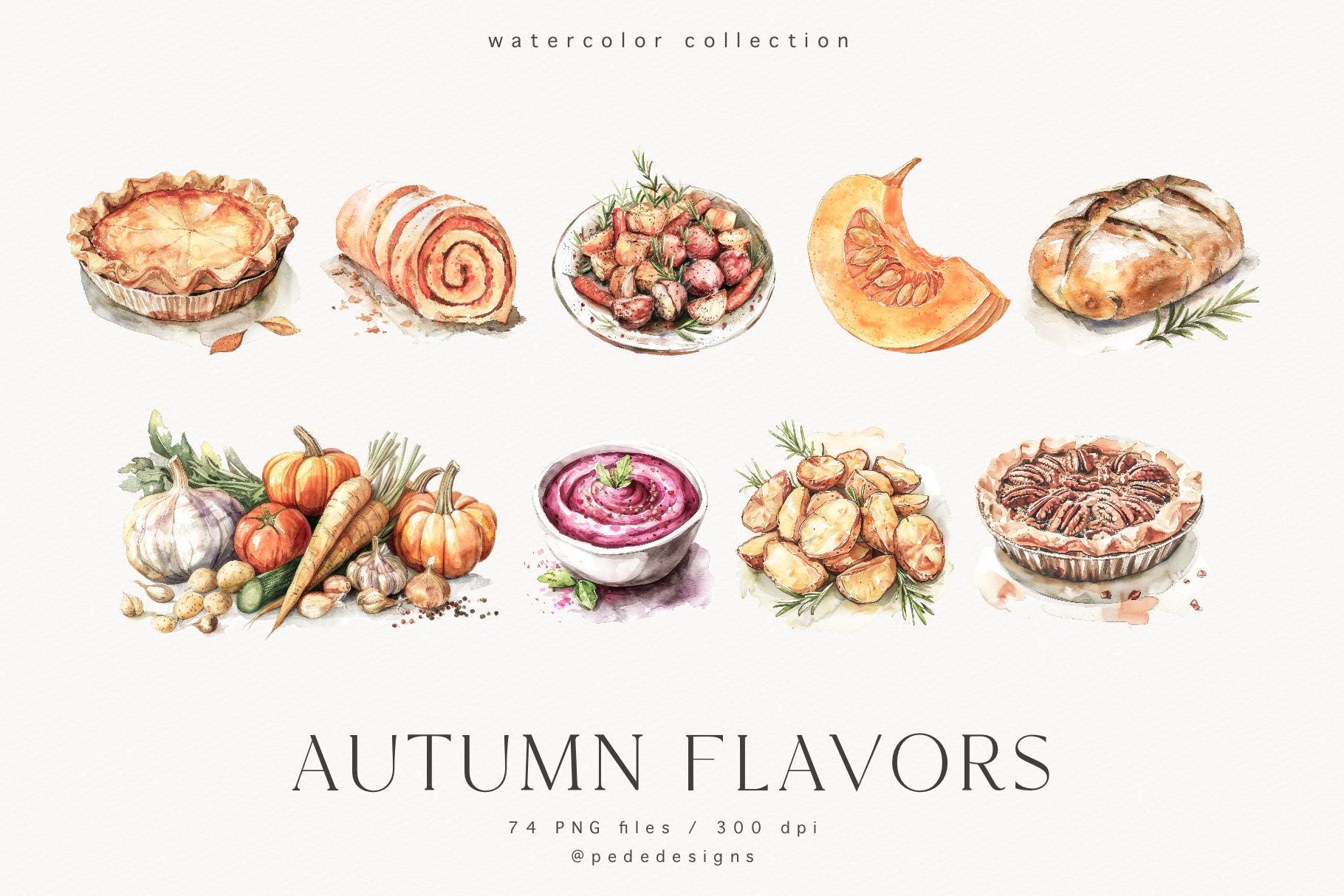 Autumn Flavors Clip Art Bundle, Cozy Watercolor Clipart, Menu Clipart ...